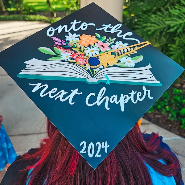 Custom Graduation Cap Topper, Hand-illustrated Florals, Hand-lettering ...