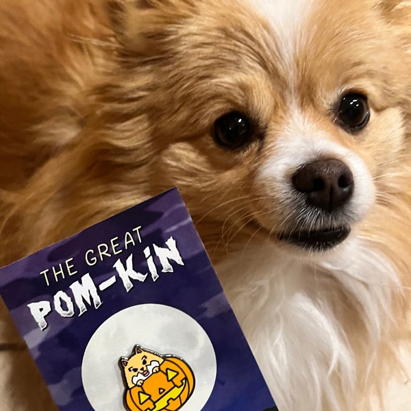 Great Pom-kin - 1-inch Hard Enamel Pin - Halloween Dog in Pumpkin ...