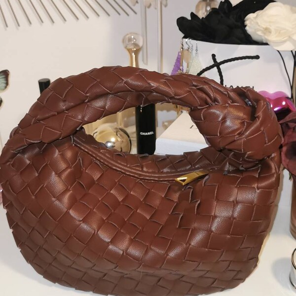 Chic Top Handle Clutch Bag in Braided Design Gold Handle Purse With ...