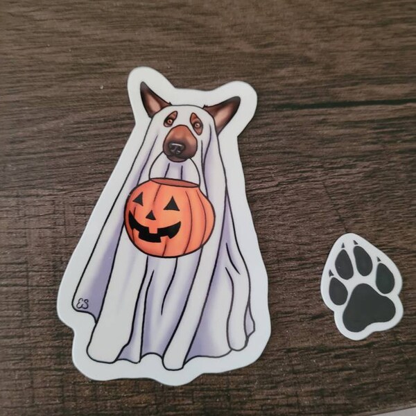 German Shepherd Ghost, Ghost Dog, Halloween Sticker, Spooky Pup - Etsy