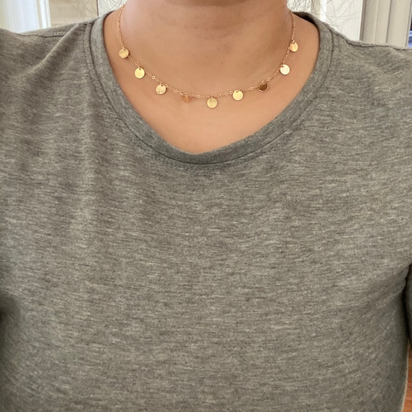 Tiny Discs Necklace, Dainty Gold Necklace in 14k Gold Filled, Choker ...