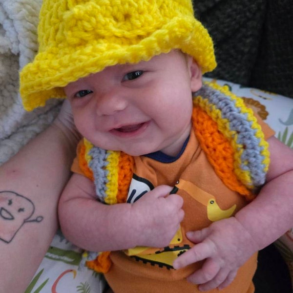 CROCHET PATTERN Baby Construction Outfit, Baby Work Boots, Pattern 0-9 ...