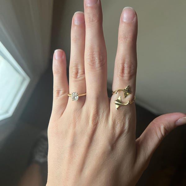 Gold Manta Ray Ring - 925 Sterling Silver With 18k Gold Overlay, Twin ...