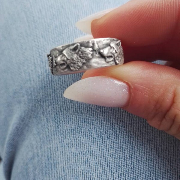 Wolf Pack Sterling Silver Wedding Band Ring, Anniversary Gift - Etsy