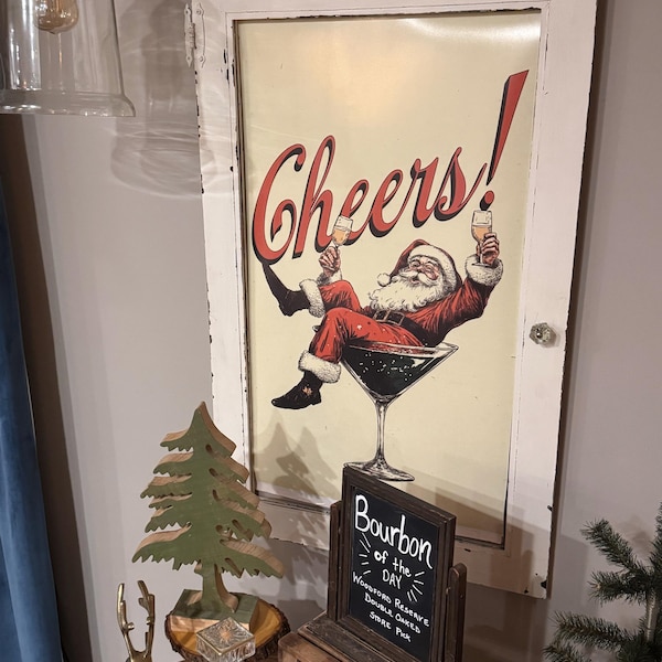 Santa Cheers Print, Vintage Christmas Prints, Digital Holiday Prints ...