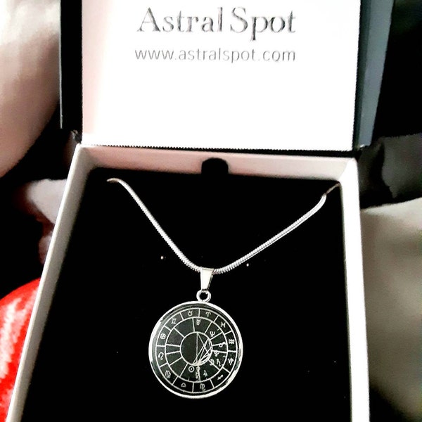 Astrology Birth Chart Necklace Personalized Pendant. Silver & Black ...