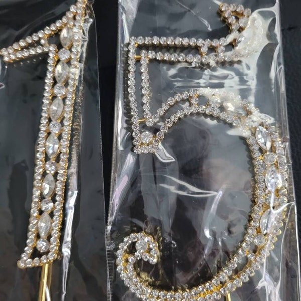 New 5 Gold Rhinestone NUMBER FIFTEEN 15 Cake Topper 15th Birthday ...