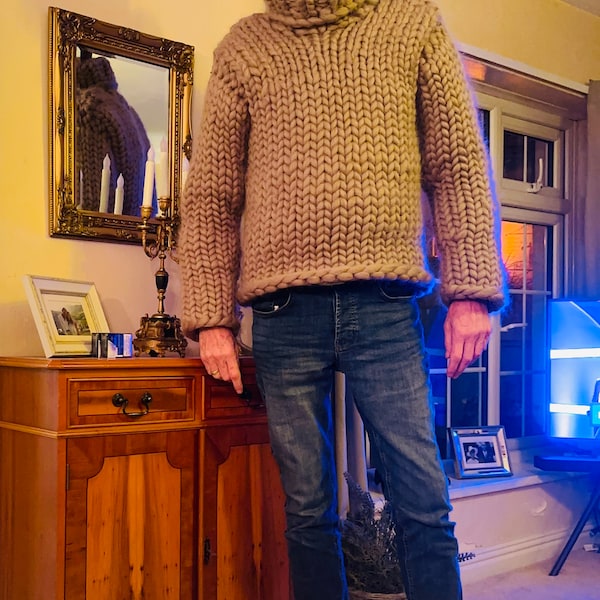 Gray English Rib Oversized Wool Sweater, Thick Hand Knitted Jumper Made ...