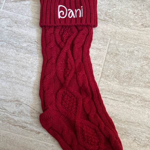Personalized Stocking, Embroidered Stocking, Red Cable Knit Stocking ...