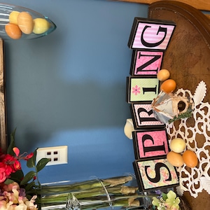 Wood Spring Blocks, Reversible Sign, Spring Decor, Spring Decoration ...