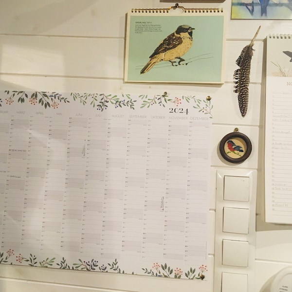 Perpetual Birthday Calendar, Wall Planner Botanical Leaves Green ...