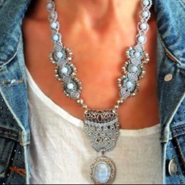 Turquoise/purple Boho Chic Micro Macrame Necklace - Etsy