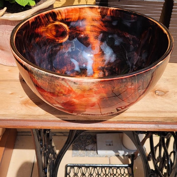 Large Wood Bowl From Burned Poplar Wood, Luxury Gloss Resin Finish - Etsy