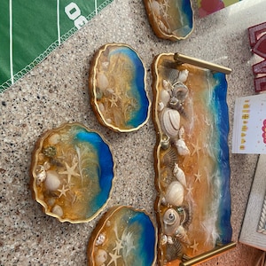 Resin Ocean Coaters 16 Dollars per Coaster with Seashell Embelishments . - Etsy