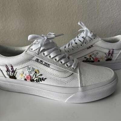 Custom Vans Shoes/custom Sneakers/embroidered Vans Blue Chrysanthemum ...
