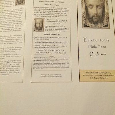 HOLY FACE of Jesus Chaplet Instructions Prayer Card 20 Pack, Holy Face ...