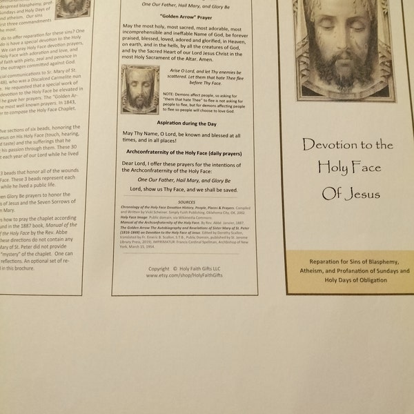 HOLY FACE of Jesus Chaplet Instructions Prayer Card 20 Pack, Holy Face ...