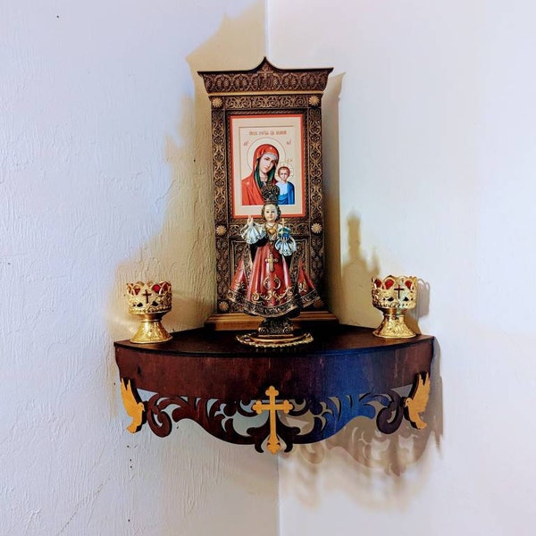 Wooden Corner Display Float Shelf Catholic Christian Orthodox Prayer ...
