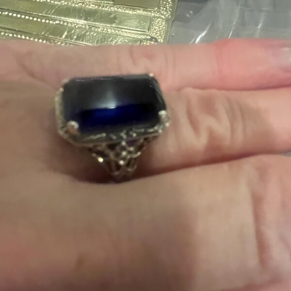 Vintage Marquise Ceylon Blue Sim Sapphire Ring , 925 Solid Sterling ...