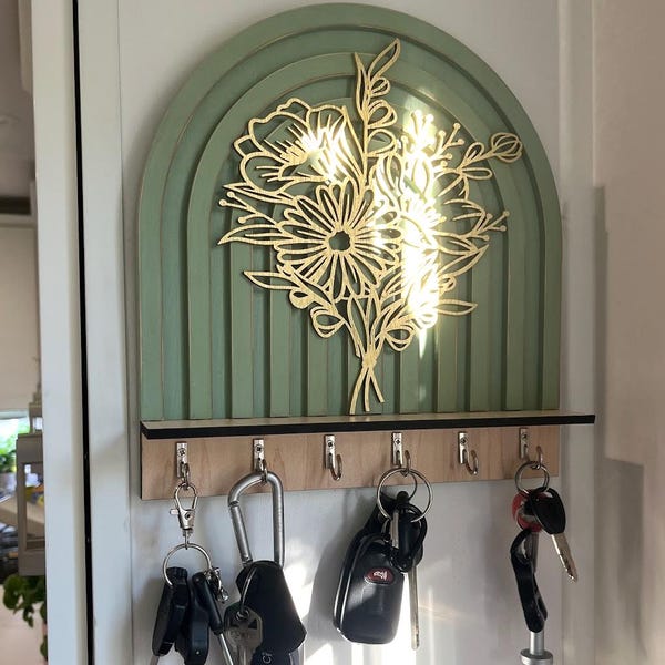 Floral Arch Key Holder and Jewelry Organizer With 7 Gold Hooks - Etsy