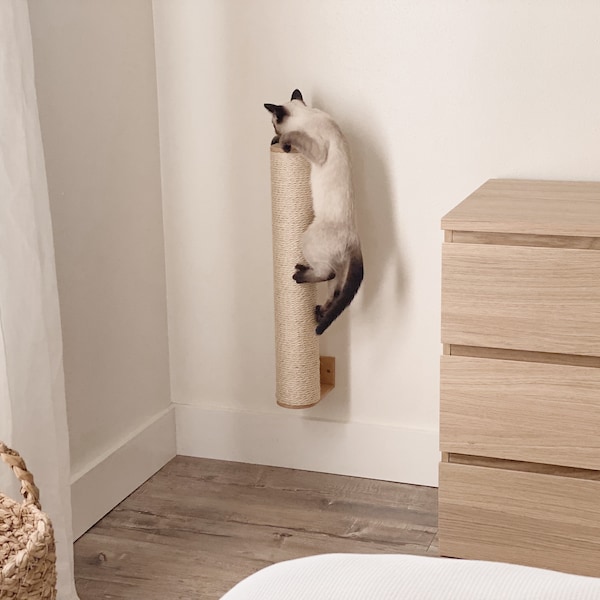 Tall Cat Wall Scratching Post, Wood and Jute. Cat Tree, Scratching Post ...