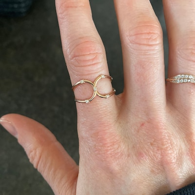 14K Double Loop Ring, Diamond Loop Ring, Double Ring, Two Rings in One ...
