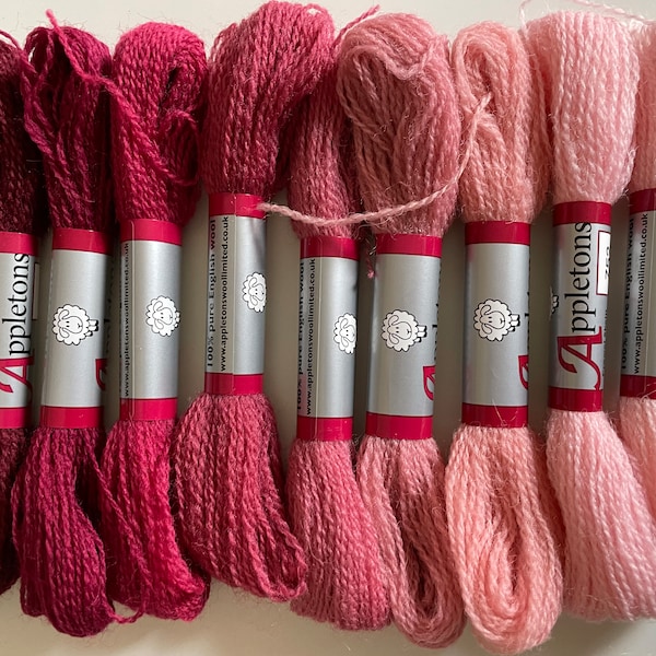 Rose Pink Set of Appletons Wool Skeins Range No. 750 (751 - 759) Crewel ...