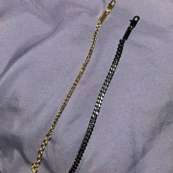 Minimalist Dainty Black Stainless Steel Chain Bracelet for Men, Men's ...