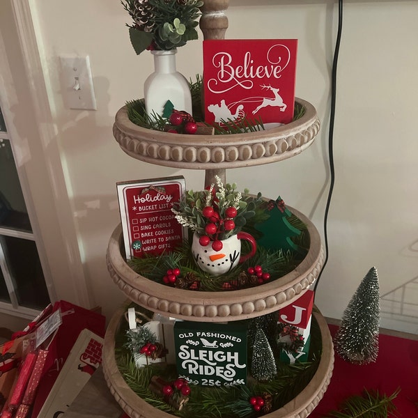 Christmas Greenery, Set of 3, Mini Christmas Logs, Christmas Tiered ...