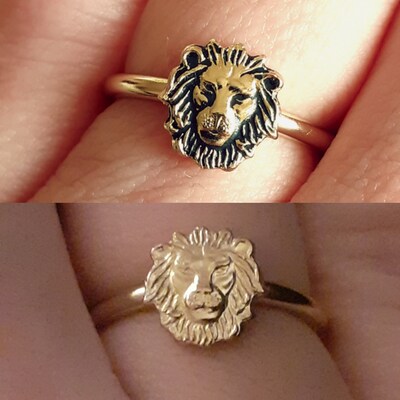 Small Lion Ring, Minimalist Leo Stacking Ring in Sterling Silver, Gold and Rose Gold Finishes ...