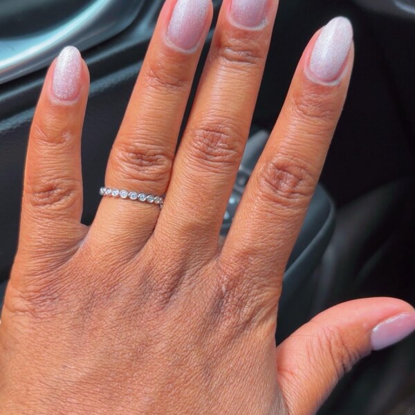 Dainty Single Prong Ring, Marquise and Round Moissanite Wedding Band ...