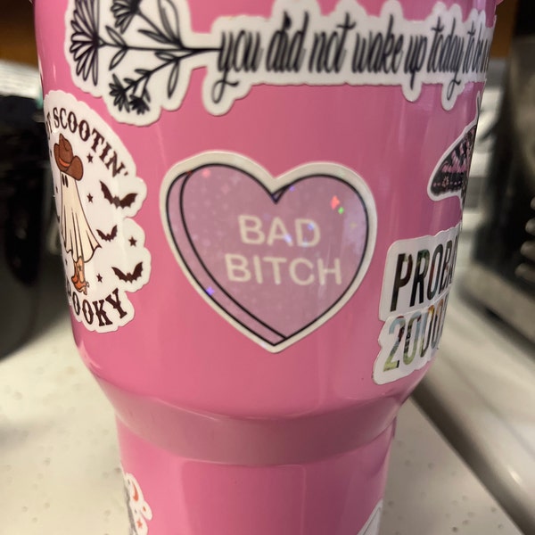 Bad Bitch Lavender Weatherproof Holographic Heart Sticker, Cute Heart ...