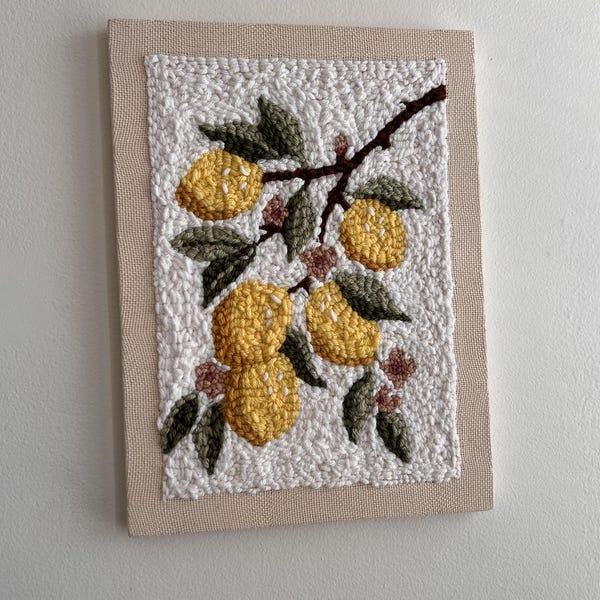 Lemon Tree Punch Needle Kit, Rug Hooking DIY, Yellow Embroidery Yarn ...