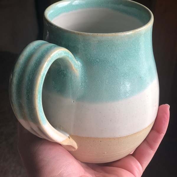 Handmade Boho Pottery Coastal Mug 14 Oz Turquoise Stoneware Mug ...