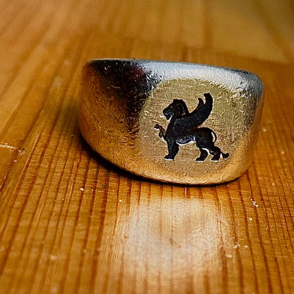 Oxidized Sterling Silver Winged Lion Ring: Ancient Greek Style - Etsy