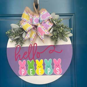 Happy Easter Front Door Decor Easter Welcome Sign Hello Peeps Easter ...