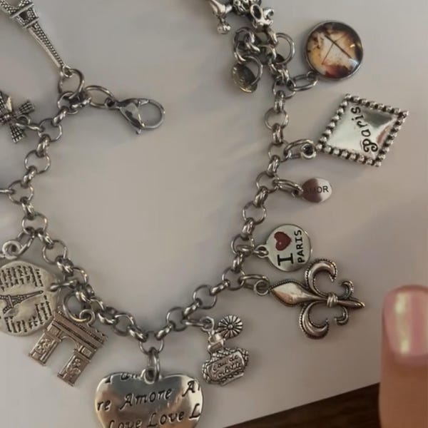 Silver Paris Charm Bracelet: Eiffel Tower, Fleur-de-lis - Etsy