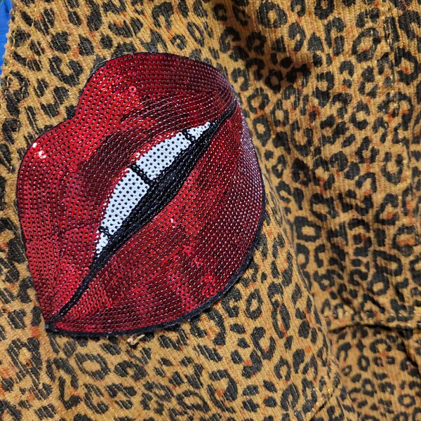Lips Patch, Red Sequin Lips, Large Embroidered Cloth Applique, Iron on ...