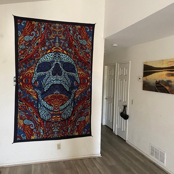 3D Screaming Skull Tapestry Trippy Psychedelic Wall Art Blacklight ...