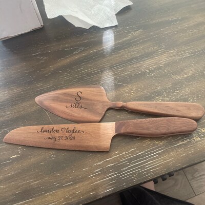 Engraved Cake Serving Set,wedding,anniversary Gift,wooden Knife and ...