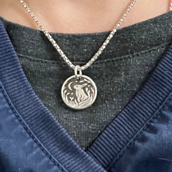 Personalized Fine Silver Rabbit Pendant, Near and Far, Hares, Handmade ...