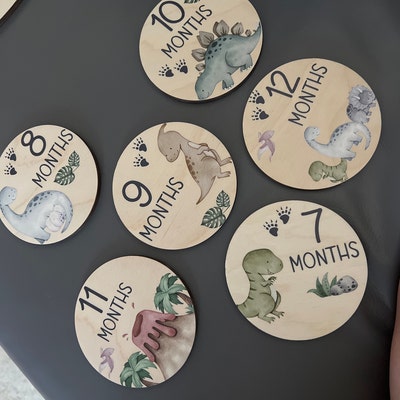 Dinosaur Milestone Cards, Baby Milestone Dinosaur Discs Marker, Wood ...