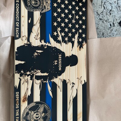 Custom Engraved Sheriff's Wooden Flag Personalized Law Enforcement ...