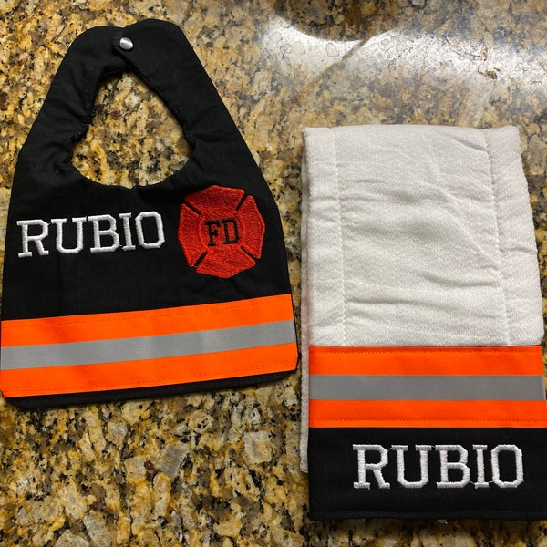 Personalized Firefighter Baby Bib and Burp Cloth Set, Fireman Baby ...