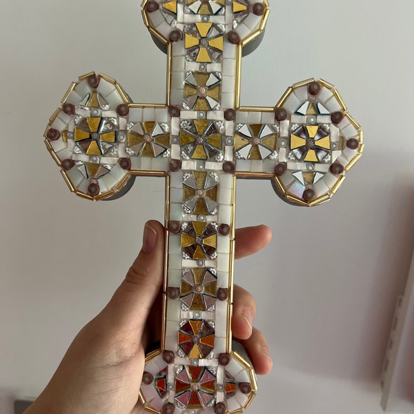 Stain Glass Mosaic Cross White Modern Wall Cross in Glass Mosaic With ...