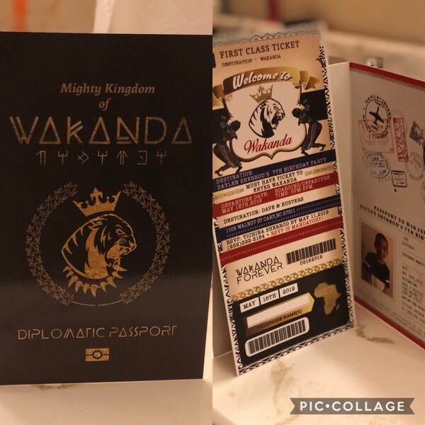 Passport and Ticket Birthday Invitation, Wakanda, Africa Passport ...