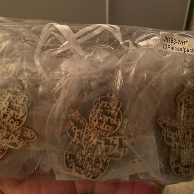 Baptism Angel Key Ring Made From Wood 12 PCS Communion Favors for Boy ...