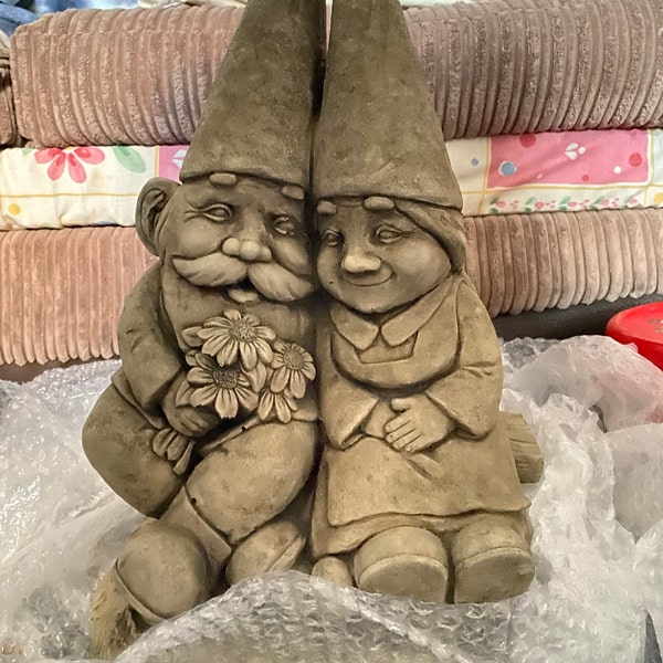 Stone Garden Stone Pair of Loving Gnomes on A Bench Gift Ornament - Etsy