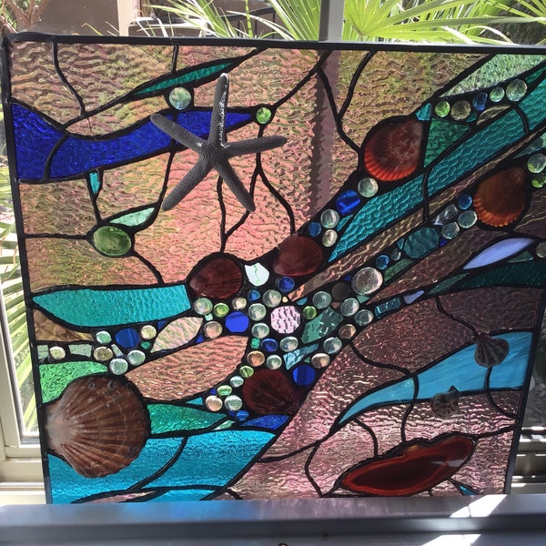 Stained Glass Abstract Transom Window Suncatcher Panel Valance 19x19 - Etsy