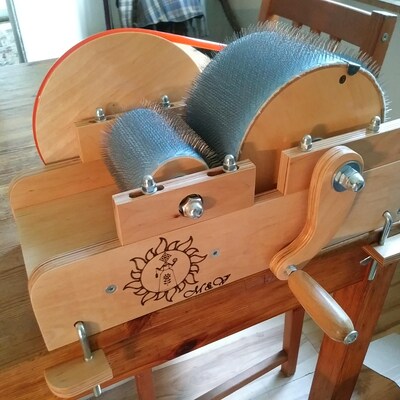 Set: Wooden Drum Carder for Wool and Fiber Combing Cardings Blending ...